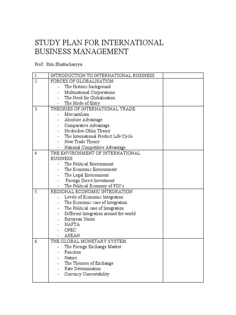 Study Plan For International Business Management | PDF | International ...