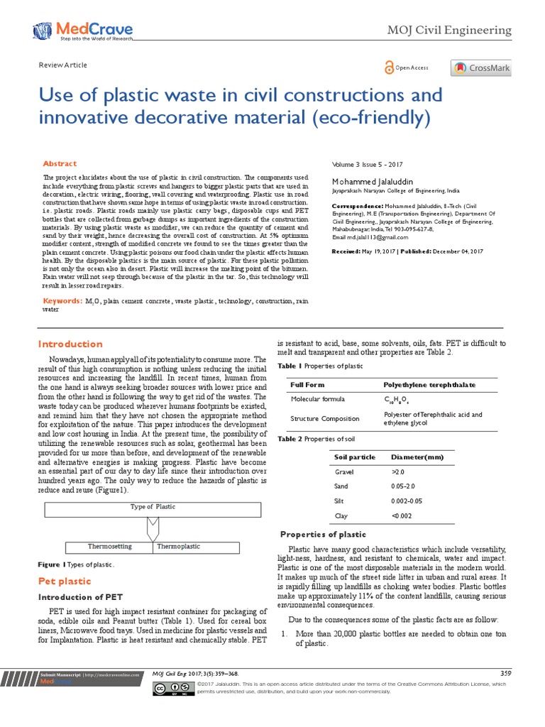Use Of Plastic Waste In Civil Constructions And Innovative Decorative