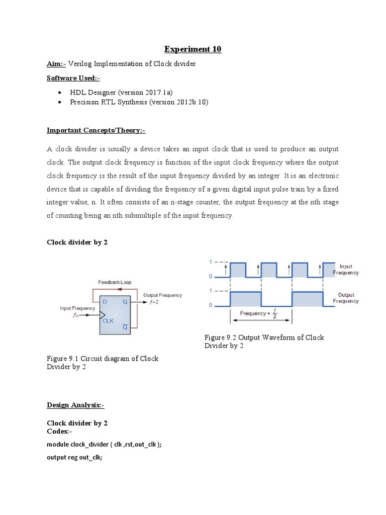 Experiment 10: Aim:-Verilog Implementation of Clock Divider Software ...
