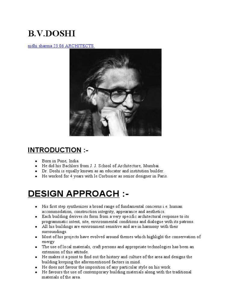 B.V. Doshi Architects: Design Philosophy and Key Projects | PDF ...