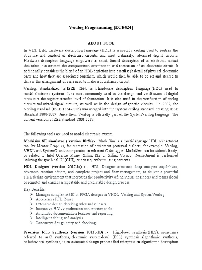 Verilog (About Tool and Steps) | PDF | Hardware Description Language | Logic Synthesis