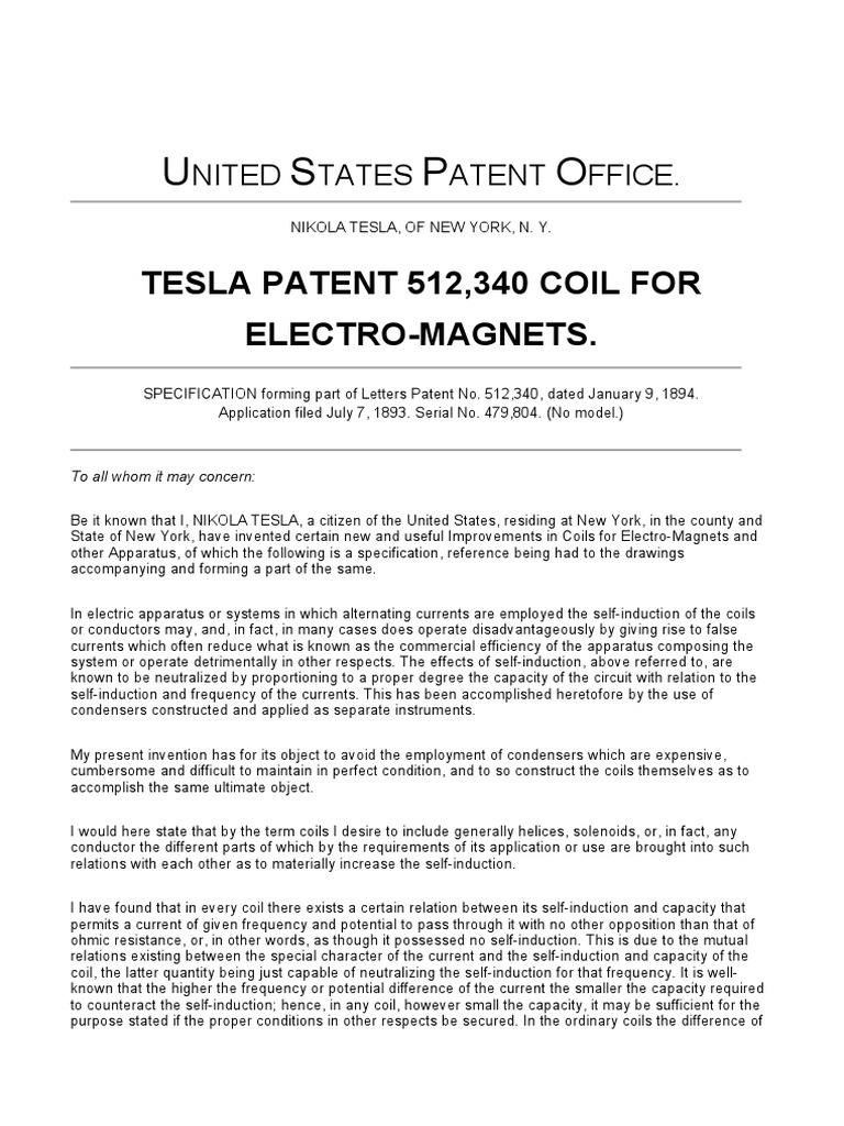 512,340 Coil For Electro-Magnets. United States Patent Office | PDF ...