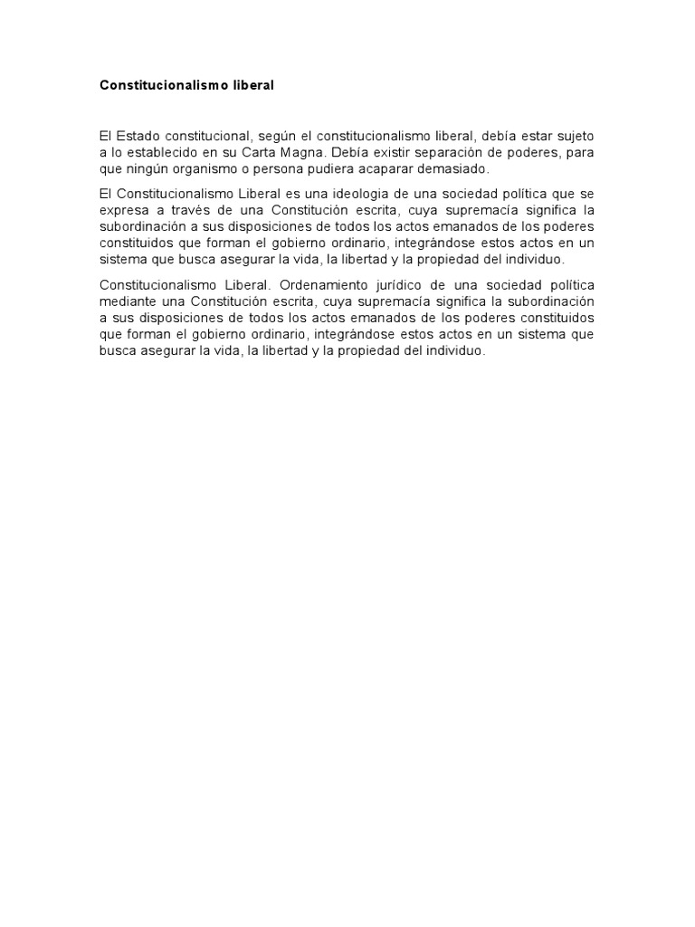 Constitucionalismo Liberal y su Supremacía | PDF