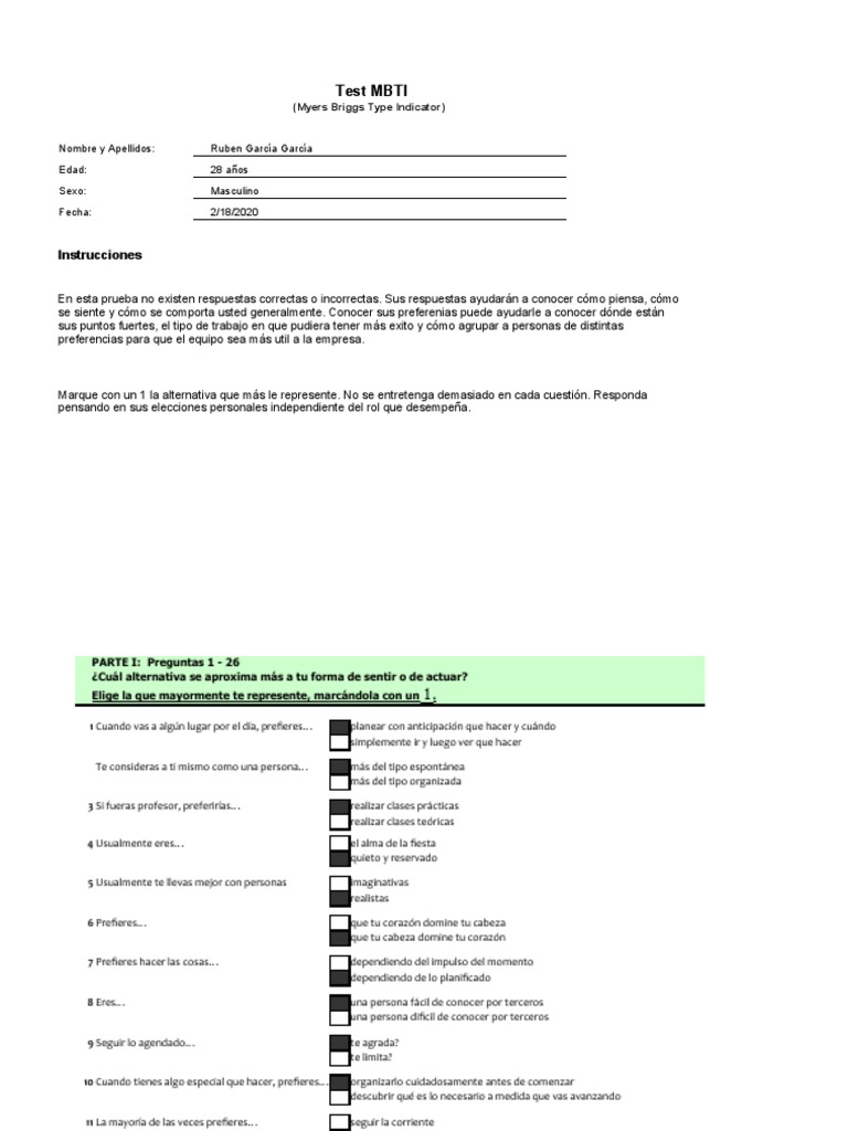 Mbti Test Pdf Conceptos Psicologicos Science