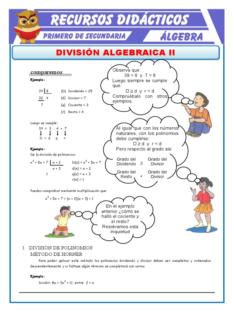 División algebraica de polinomios mediante el método de Horner | PDF ...