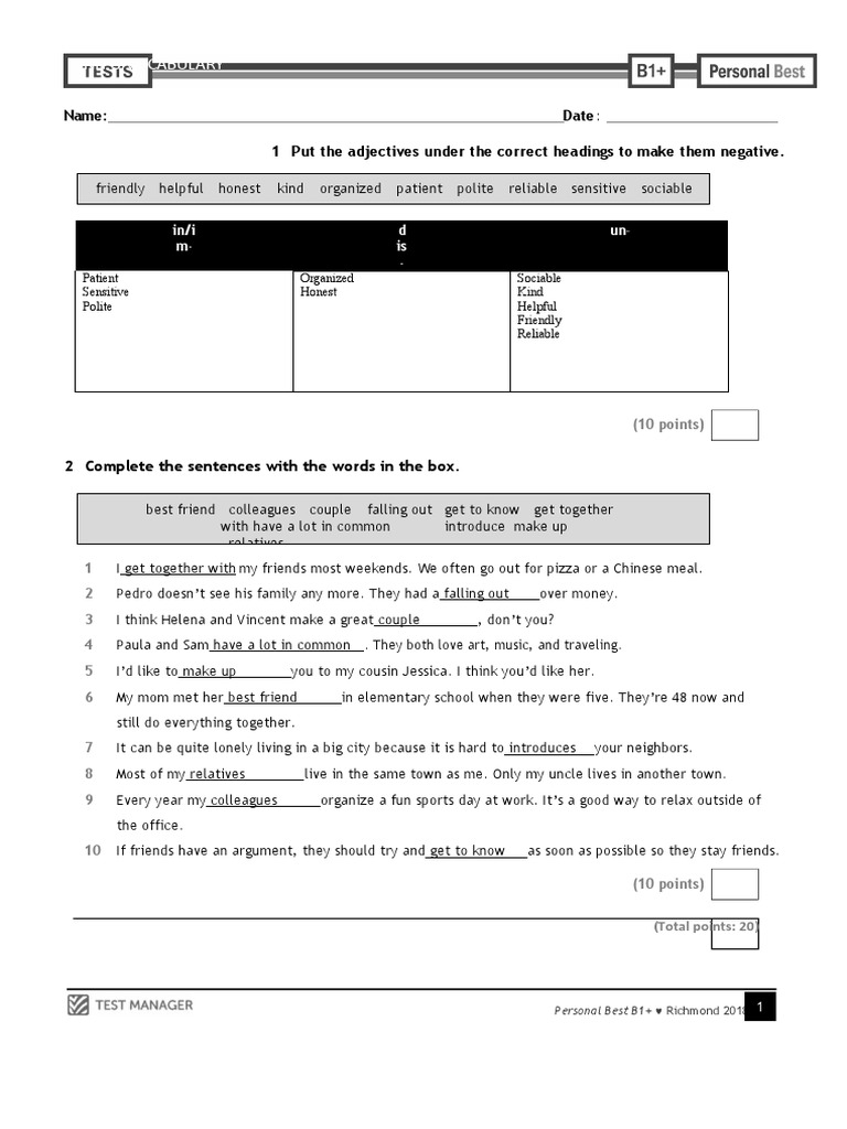 Vocabulary Test U3 | PDF | Syntax | Communication