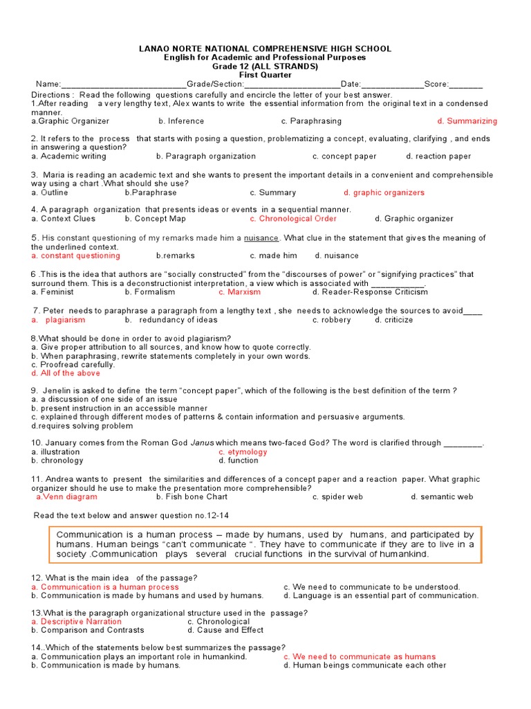 EAPP Q1 TEST QUESTIONNAIRE - English A | PDF | Concept | Causality