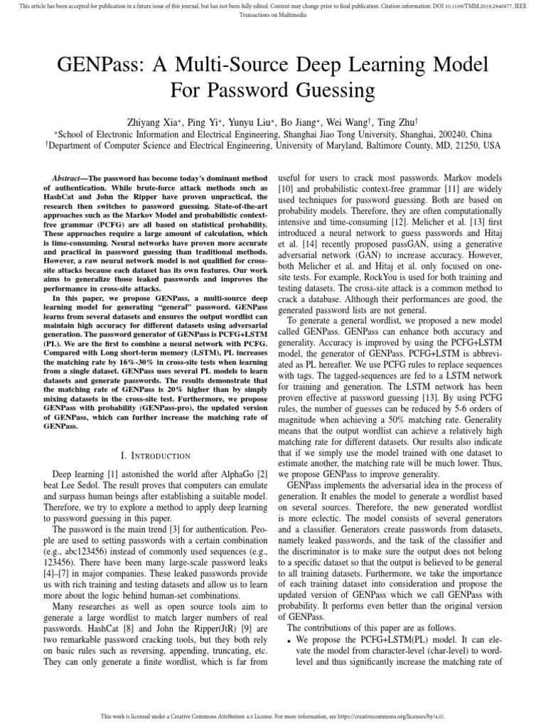 Genpass: A Multi-Source Deep Learning Model For Password Guessing | Download Free PDF | Deep ...