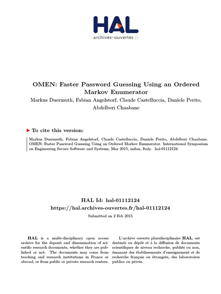 Omen - Fast Password Guessing | PDF | Password | Cyberwarfare