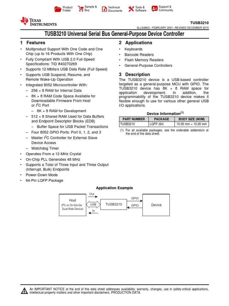 TUSB3210 Universal Serial Bus General-Purpose Device Controller | PDF | Electrostatic Discharge ...