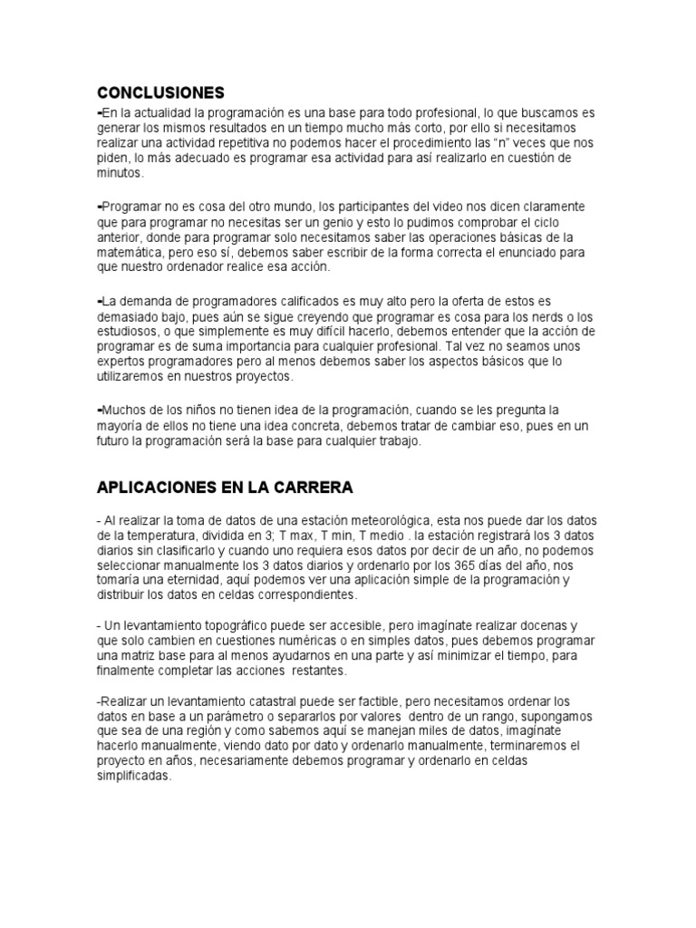 CONCLUSIONES | PDF | Programación de computadoras | Informática y ...