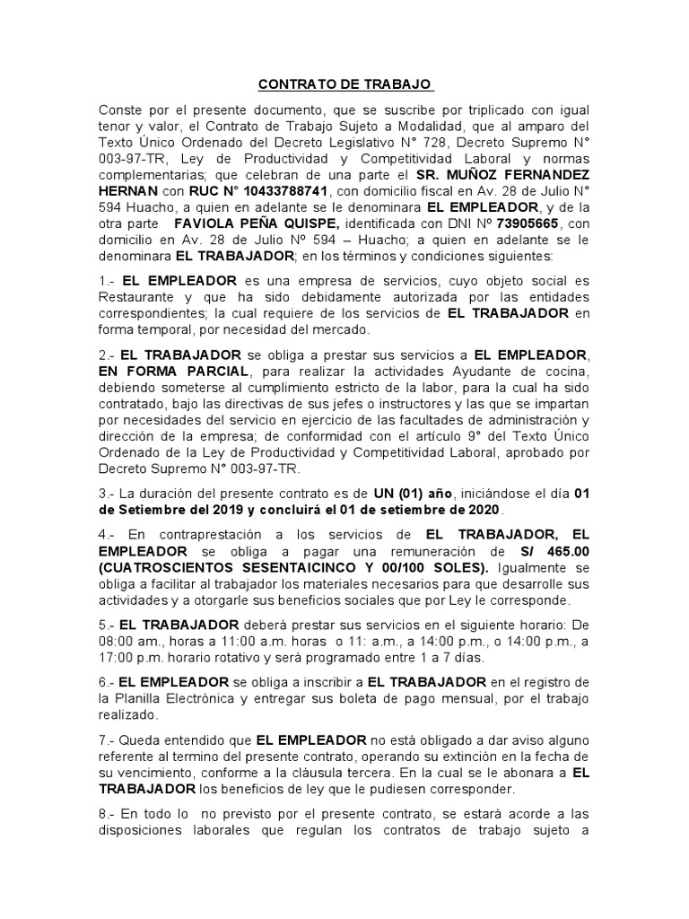 CONTRATO DE TRABAJO-formato en Blanco | PDF | Derecho laboral | Instituciones sociales