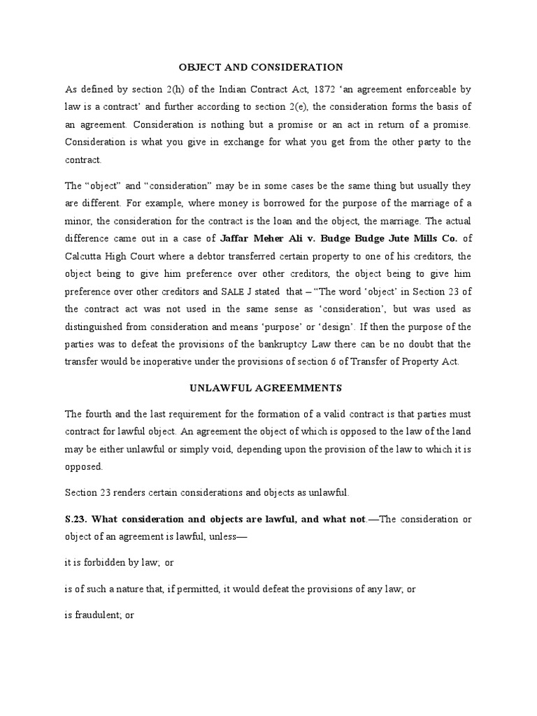 Object and Consideration - Contract Project. | Download Free PDF ...