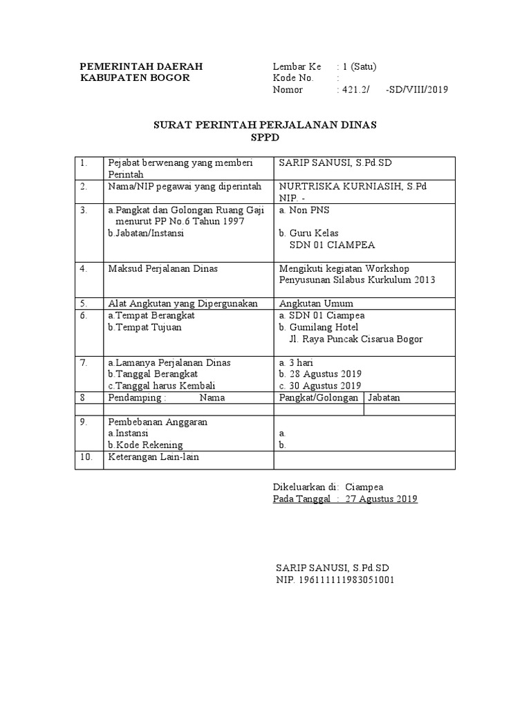 Contoh SPPD | PDF