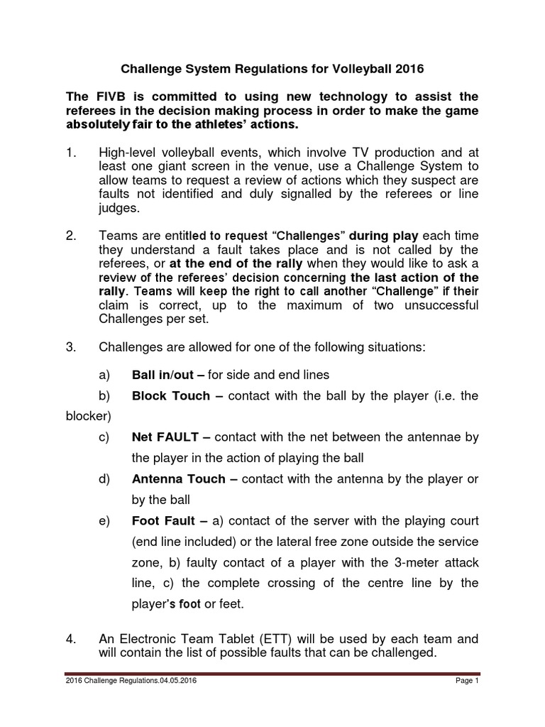 Challenge System Regulations160504 PDF | PDF | Volleyball | Business