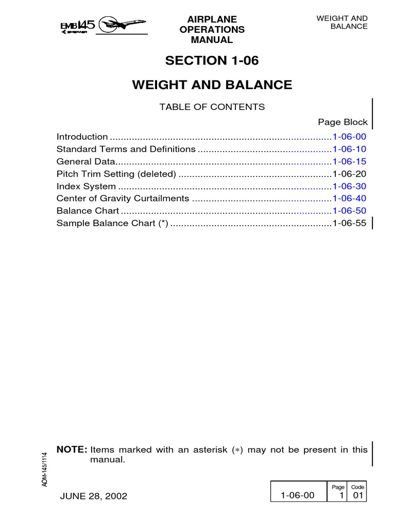 SECTION 1-06 Weight and Balance: Airplane Operations Manual | PDF ...