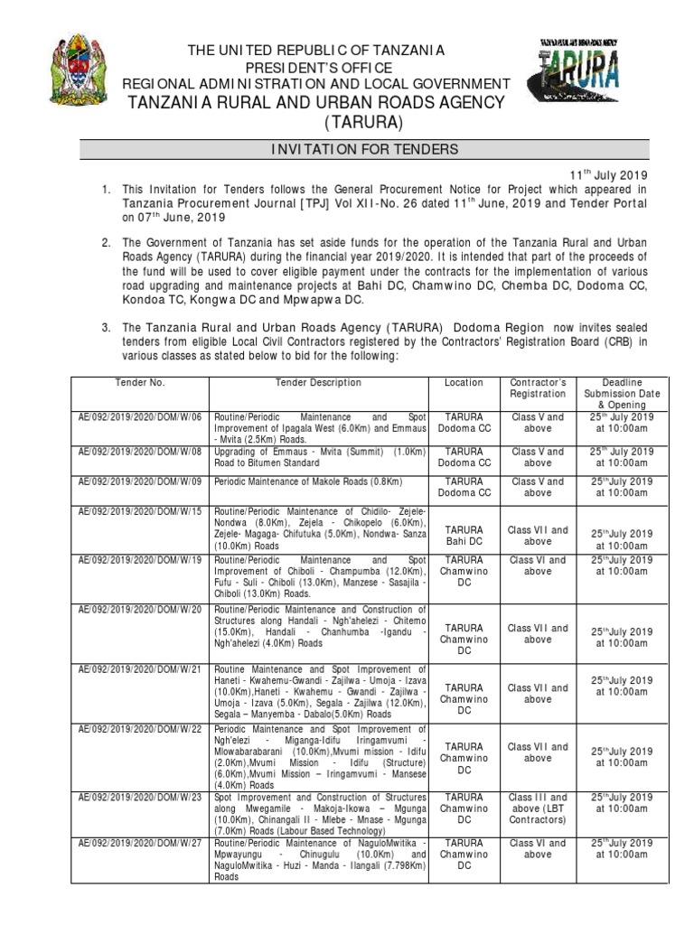 Tanzania Rural and Urban Roads Agency (Tarura) | Download Free PDF ...