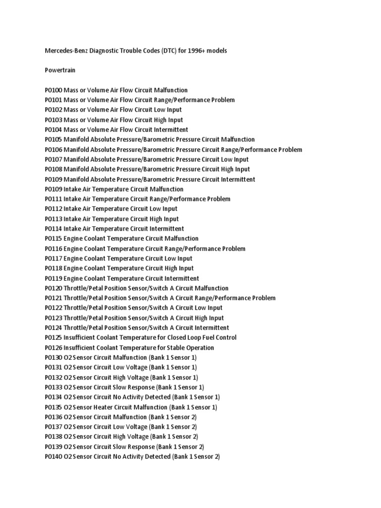Mercedes DTC PDF | PDF | Transmission (Mechanics) | Fuel Injection