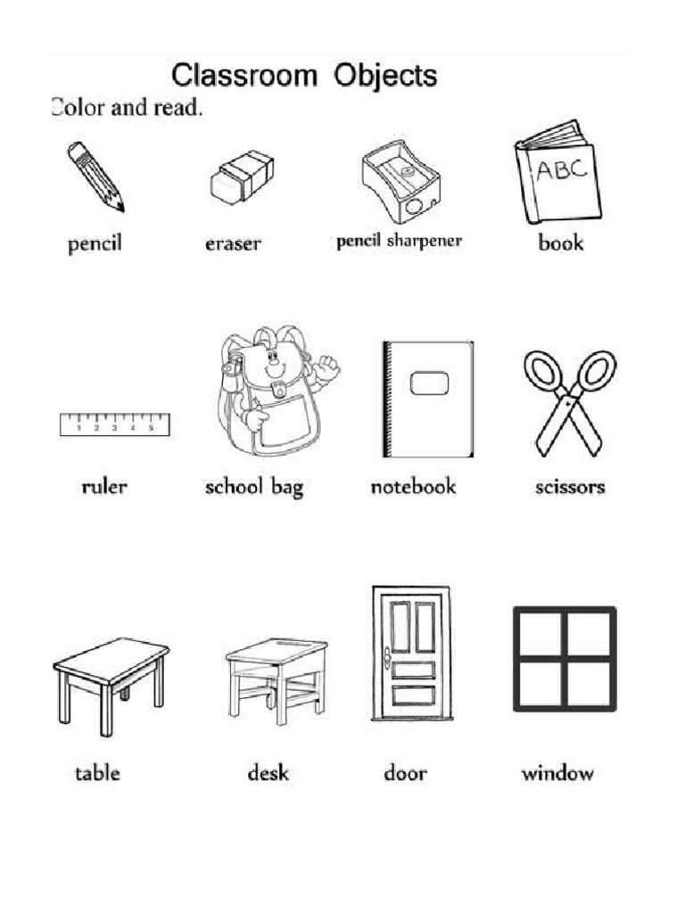 Classroom Objects Worksheets