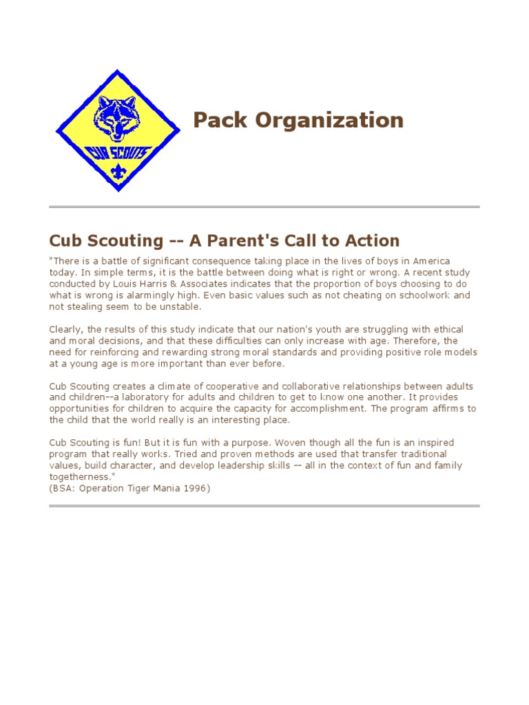 Pack Organization: Cub Scouting - A Parent's Call To Action | PDF ...