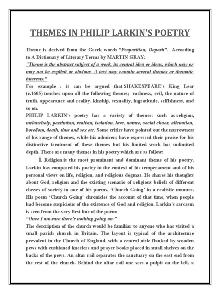 Themes in Philip Larkin | PDF | Pessimism | Pulpit