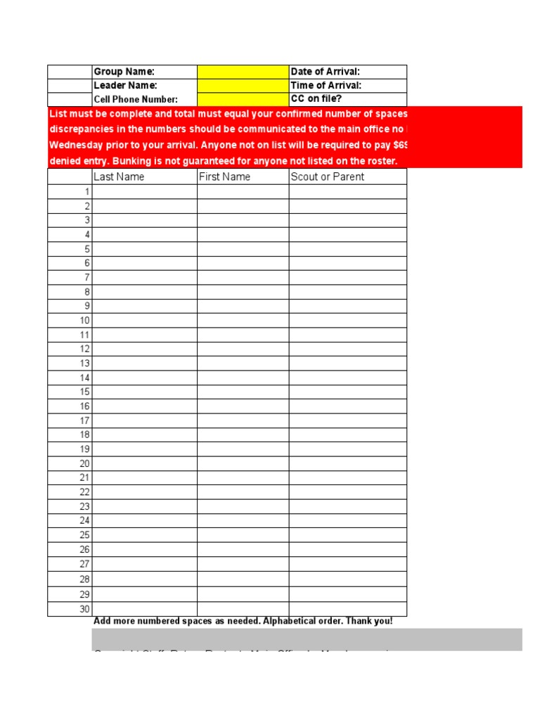 Group Roster Spreadsheet 2018 | PDF