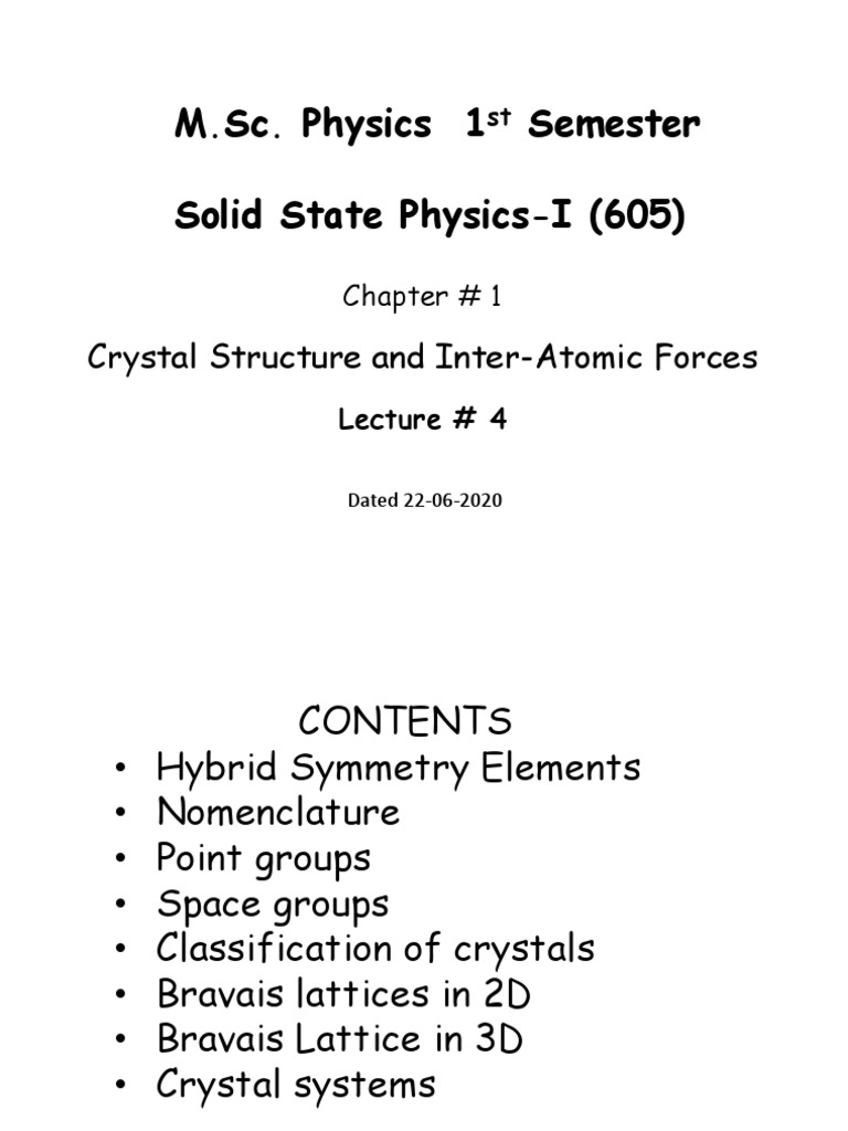 MSC Solid State Physics Lecture#4 | PDF | Crystal Structure | Group ...