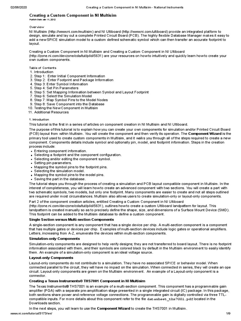 Creating A Custom Component in NI Multisim - National Instruments | PDF | Spice | Amplifier