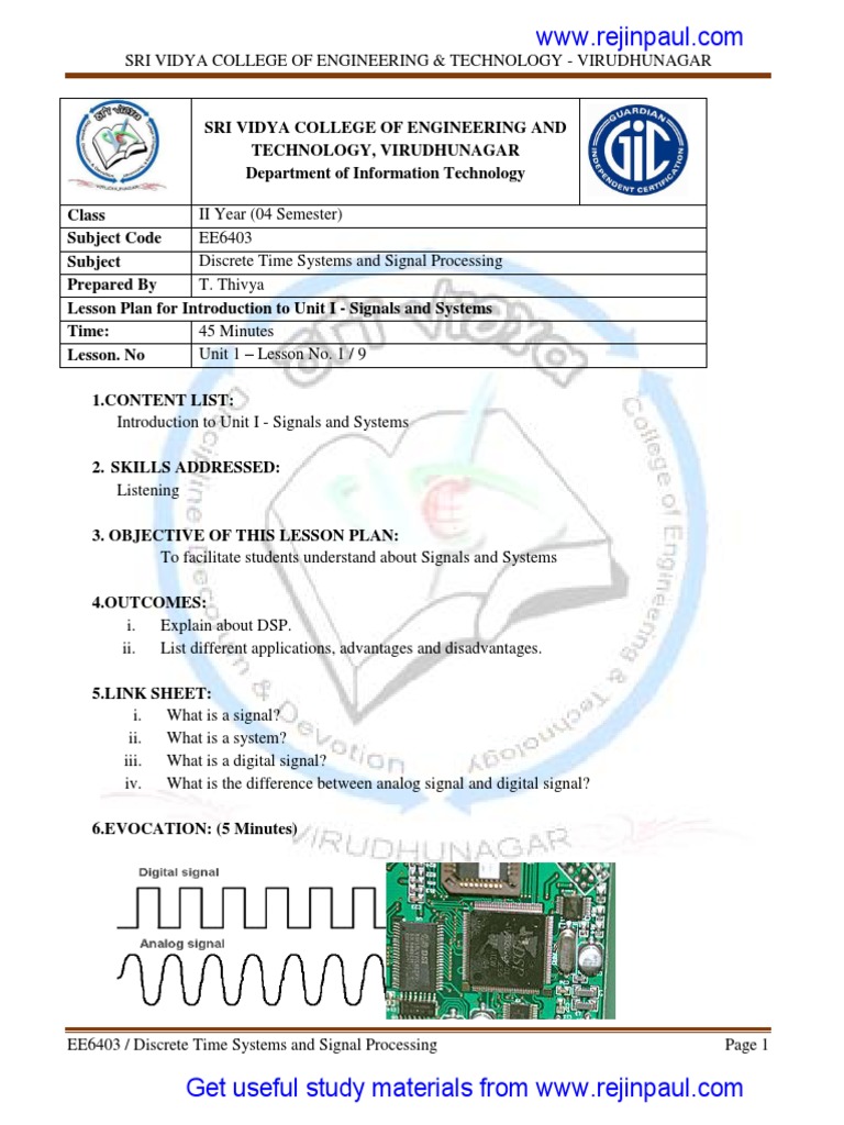 Ee6403 DTSSP Notes Rejinpaul PDF | PDF | Digital Signal Processing ...