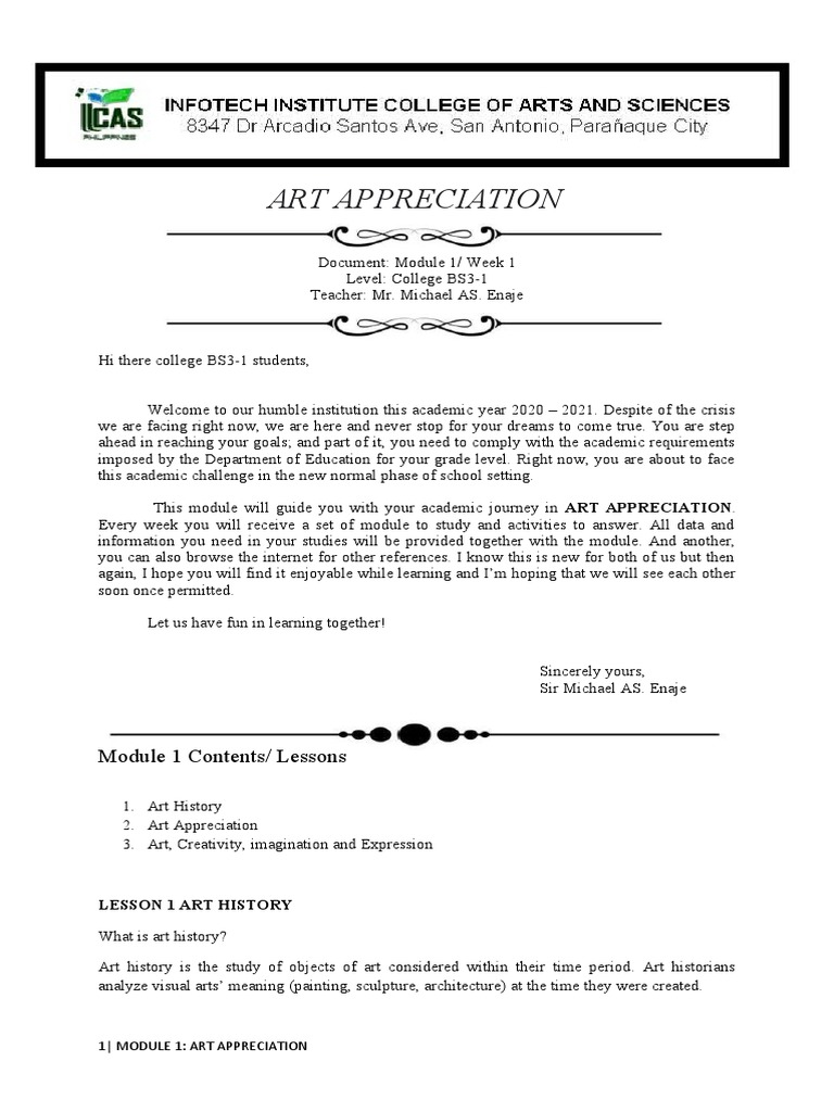 Art Appreciation Module 1 | PDF | Art History | Creativity