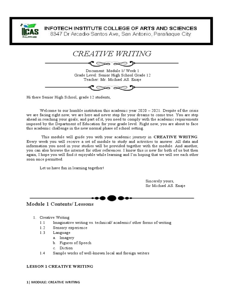 Creative Writing Module 1 | PDF | Metaphor | Idiom