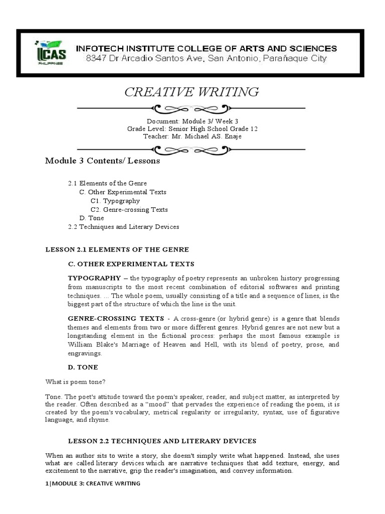 Creative Writing Module 3 | PDF | Poetry | Writing