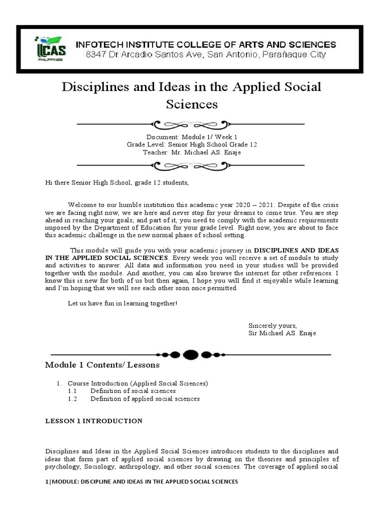 Disciplines and Ideas in the Applied Social Sciences MODULE 1 | Social ...