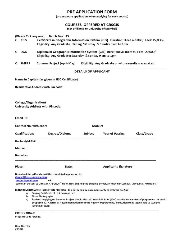 Application Form For Crsgis Courses-1 | PDF | Business