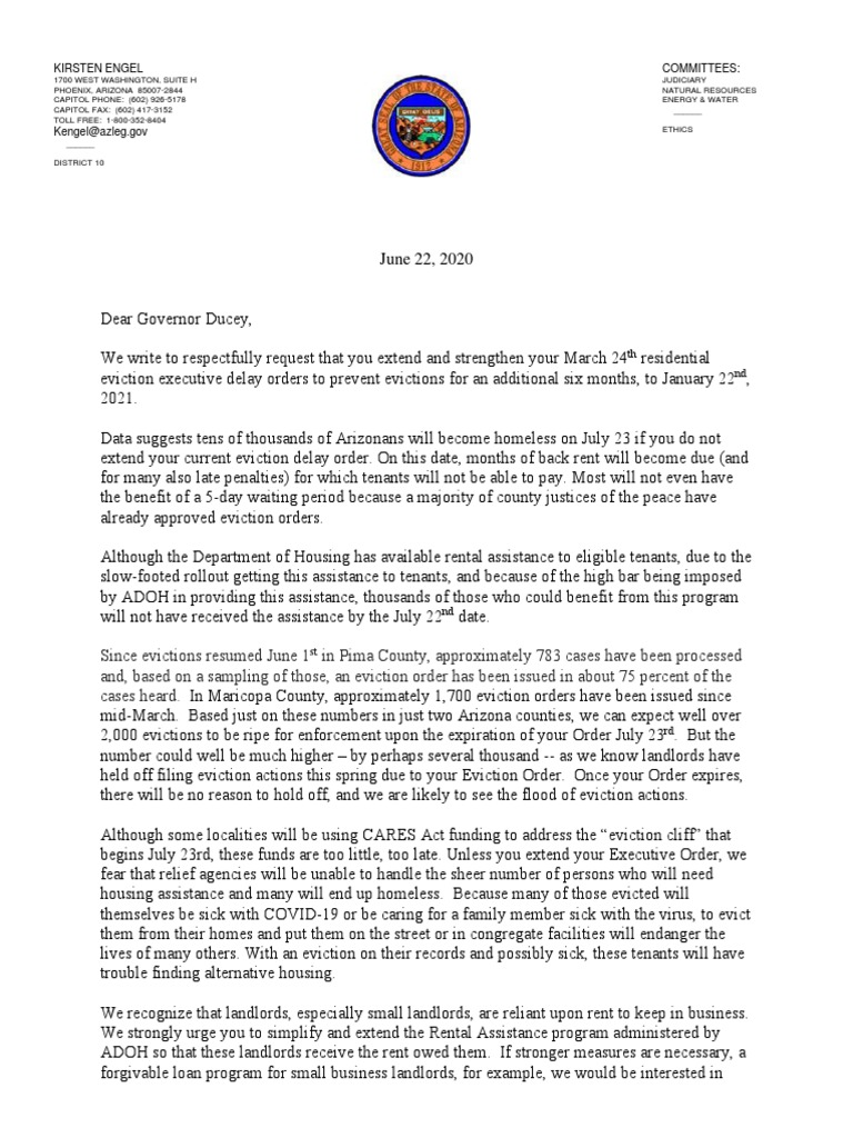 Eviction Moratorium Extension Request Letter To Gov Ducey - Final | PDF ...