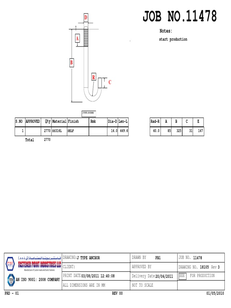 J Type Anchor Production Specifications | PDF