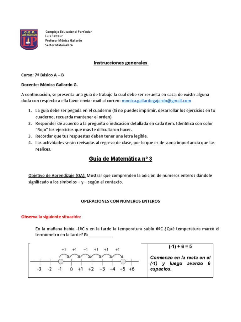 Matematica Septimo Numeros Enteros | PDF | Sustracción | Entero
