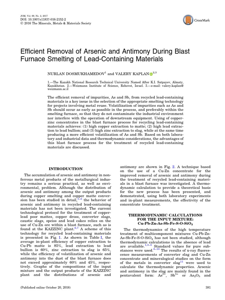 Efficient Removal of Arsenic and Antimony During Blast PDF | PDF | Lead ...