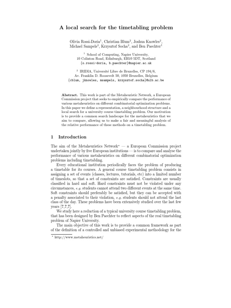 A Local Search For The Timetabling Problem | PDF | Metaheuristic | Applied Mathematics