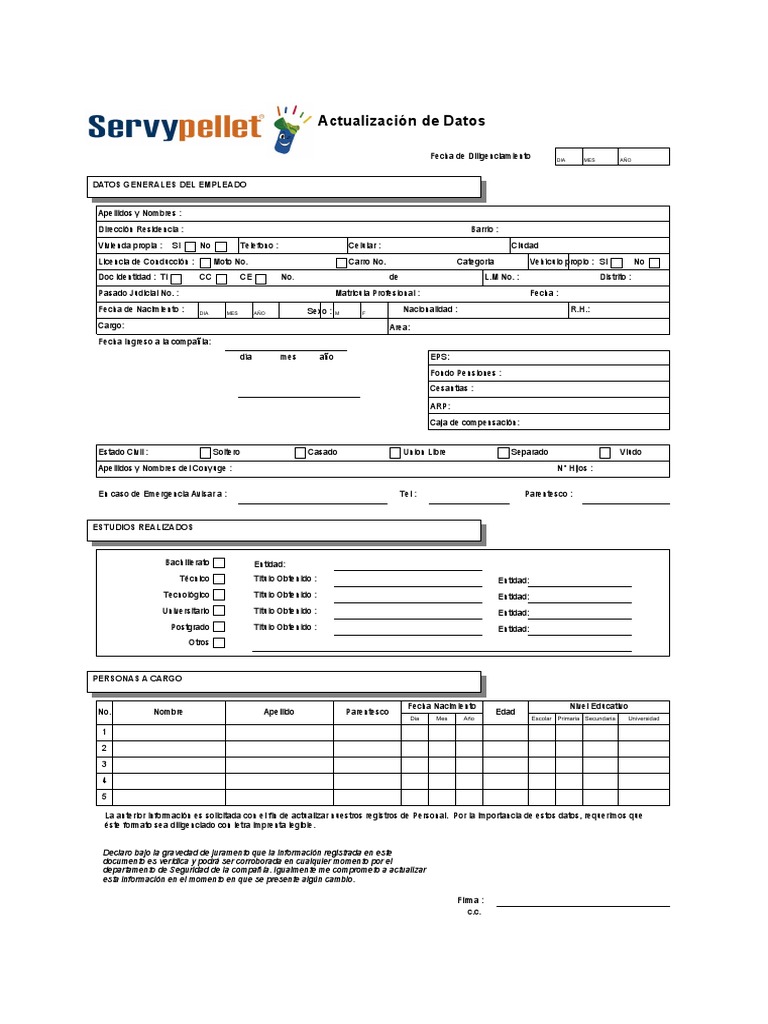 Formato Actualizacion de Datos Empleados | PDF | Escuelas | Business Formato Actualizacion de Datos Empleados | PDF | Escuelas | Business