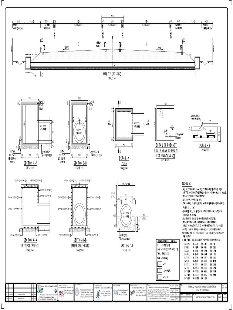 Notes:-: Typical Drawing Arrangement For Utility Crossing | PDF | Road ...