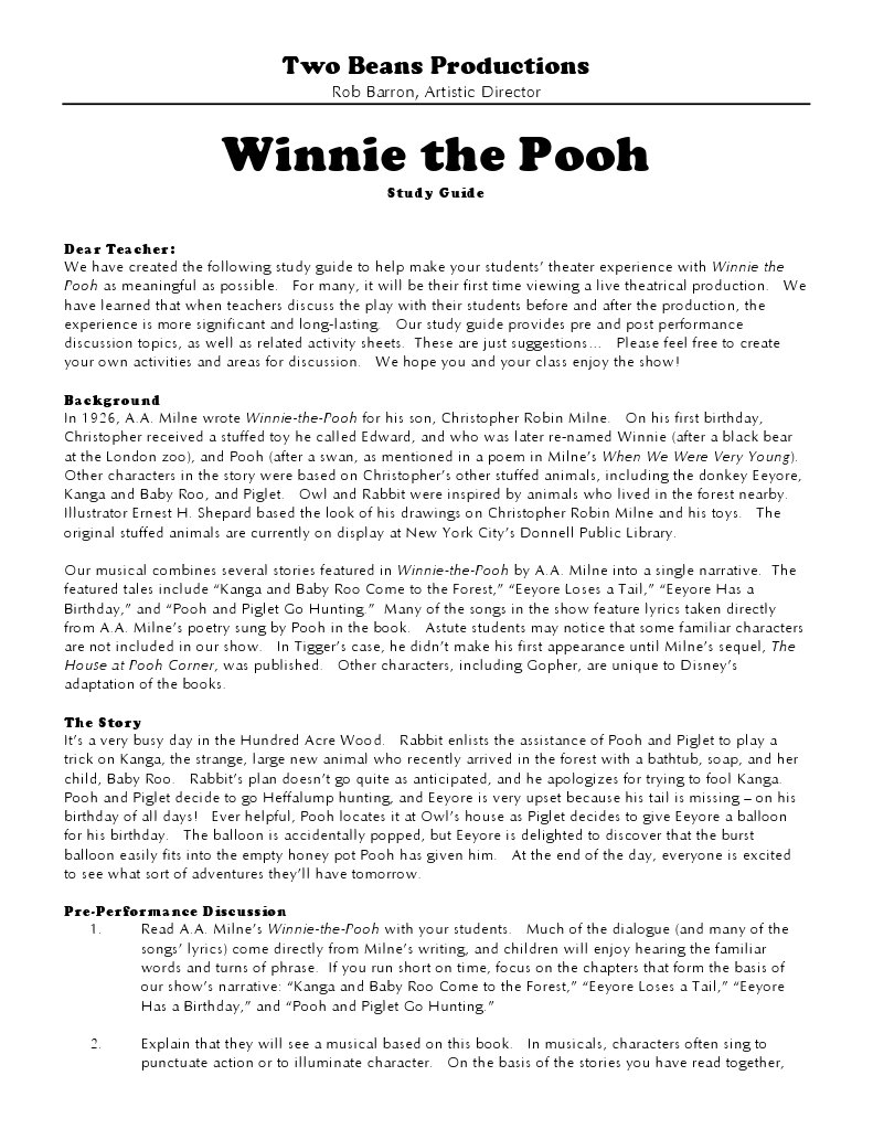 Winnie the Pooh Study Guide for Teachers | PDF
