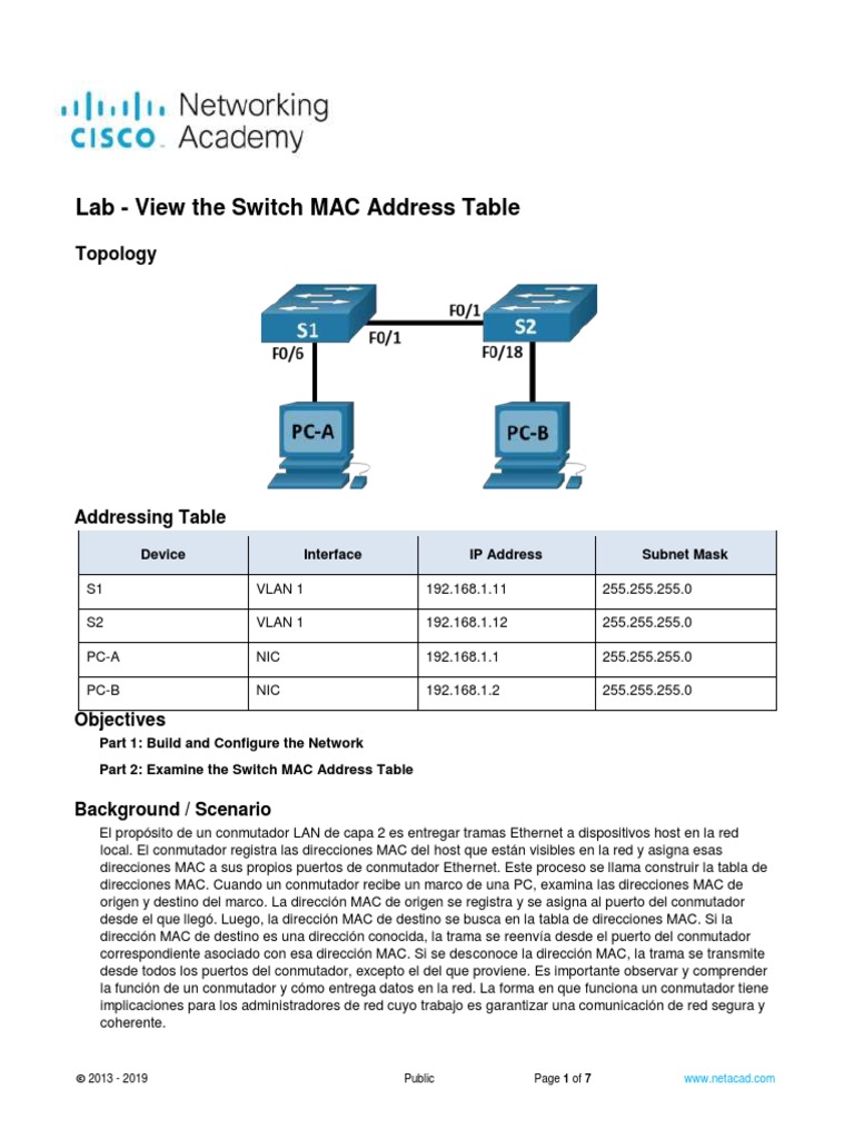 7.3.7 Lab - View The Switch Mac Address Table | PDF | Conmutador de red ...