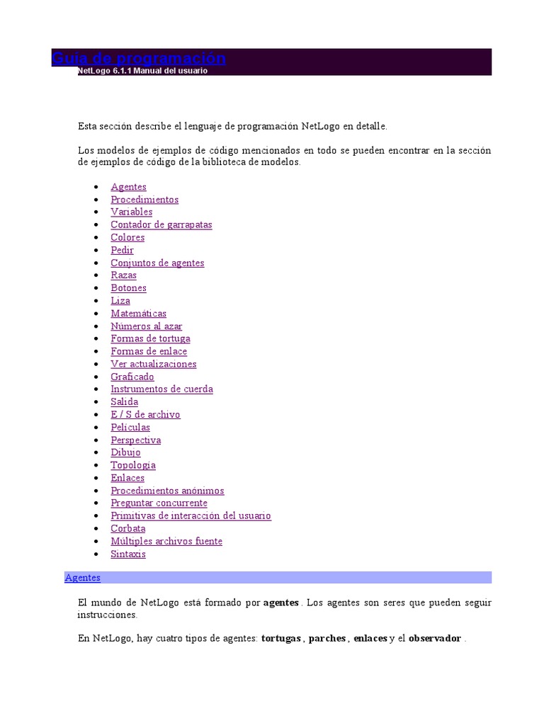 Guía de Programación de Netlogo - Manuaklusuario 6.1.1 | Descargar ...
