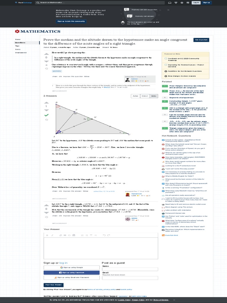 Median and The Altitude Drawn To The Hypotenuse Make An Angle Congruent ...
