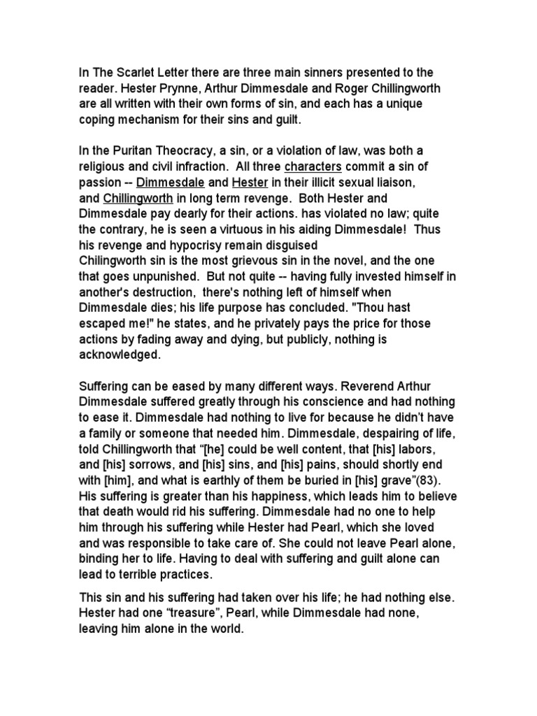 The Transformation of Hester, Chilingworth and Dimmsdale in The Scarlet ...