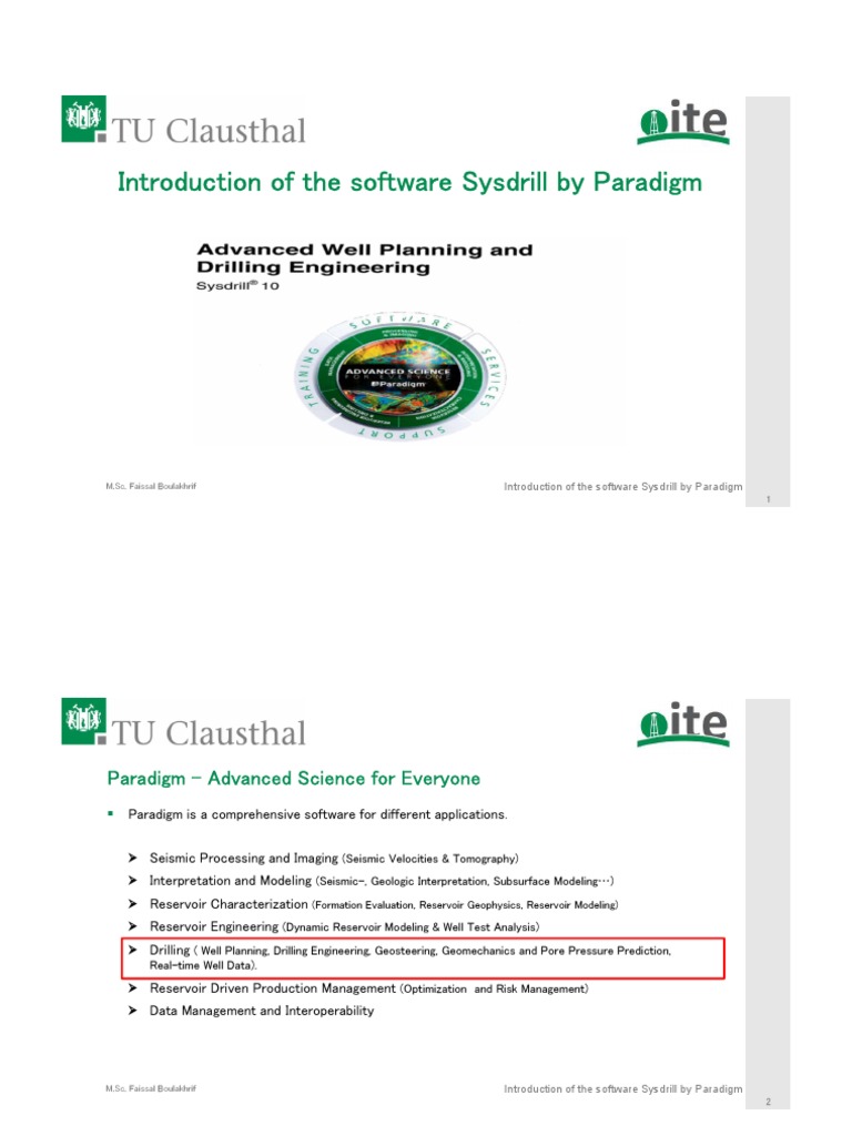 Introduction of The Software Sysdrill by Paradigm: M.Sc. Faissal Boulakhrif | PDF | Earth ...