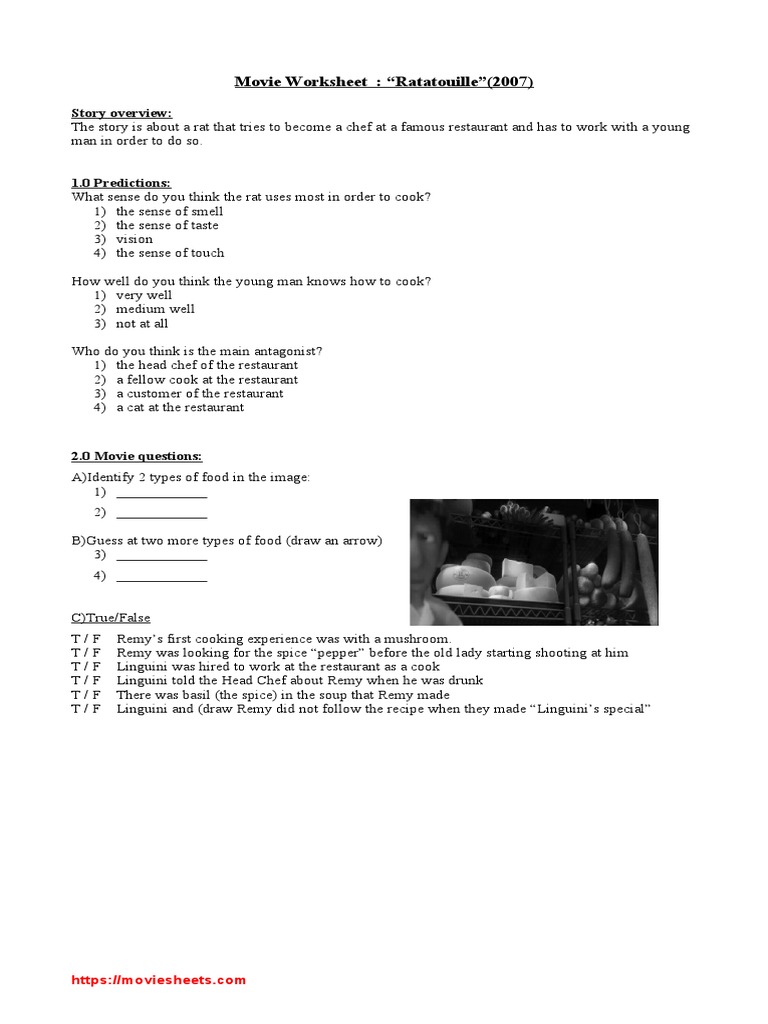 Movie Worksheet: "Ratatouille" (2007) : Story Overview | PDF | Cooking ...