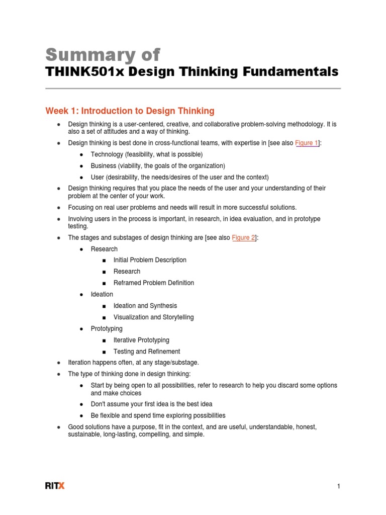 Course - Summary Design Thinking | PDF | Design Thinking | Prototype