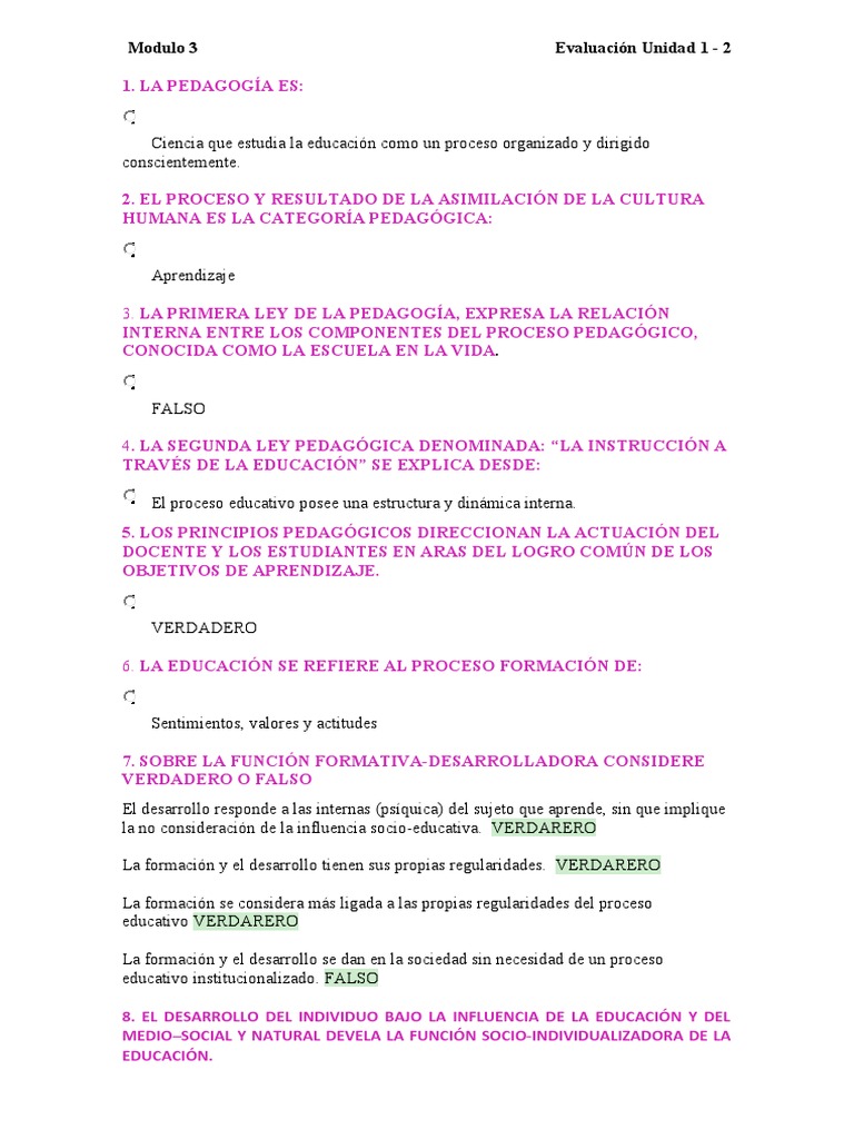 Evaluacion 1-2 3er Modulo Unidad 2 | PDF | Pedagogía | Teoría